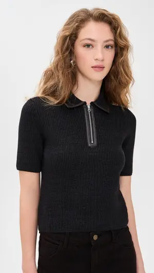 Rag & Bone Caterina Faux Leather Zip Polo