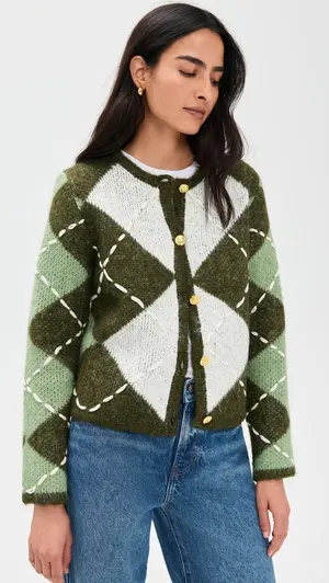 English Factory Argyle Cardigan - Green