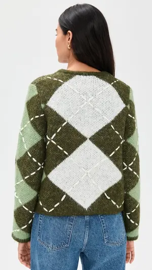 English Factory Argyle Cardigan - Green