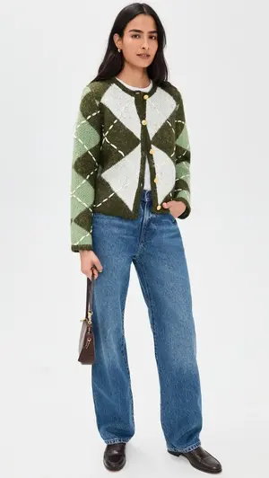 English Factory Argyle Cardigan - Green