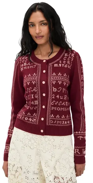Sea Kit Embroidery Cardigan - Burgundy