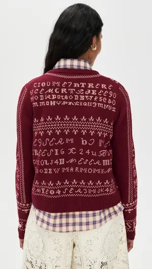 Sea Kit Embroidery Cardigan - Burgundy
