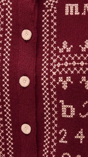 Sea Kit Embroidery Cardigan - Burgundy