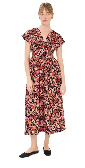 KIKA VARGAS Tsige Floral Sateen Midi Dress
