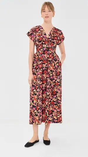 KIKA VARGAS Tsige Floral Sateen Midi Dress