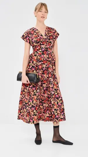 KIKA VARGAS Tsige Floral Sateen Midi Dress