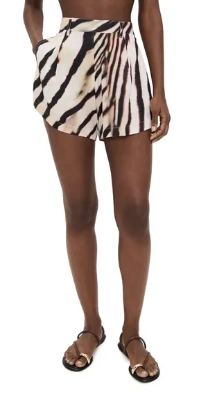 VITAMIN A The Getaway Shorts Zebra Print Linen - Shell Stripe