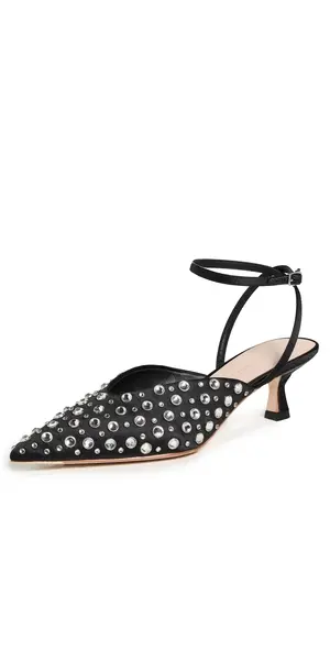 LOEFFLER RANDALL Rio Smocked Kitten Heels - Black/crystal