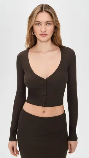 Eterne Cropped Ribbed Knit Cardigan