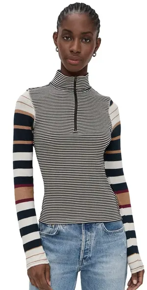 Free People Ribbed Quarter Zip Top
