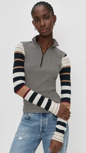 Free People Ribbed Quarter Zip Top