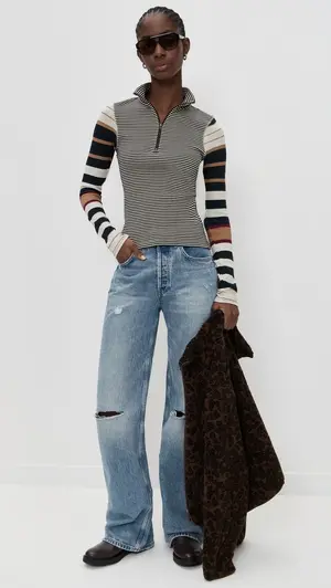 Free People Ribbed Quarter Zip Top