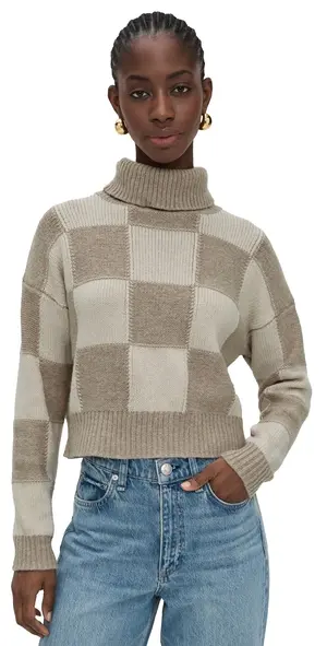 Splendid Checkerboard Turtleneck Sweater - P Oak H/cap Htr