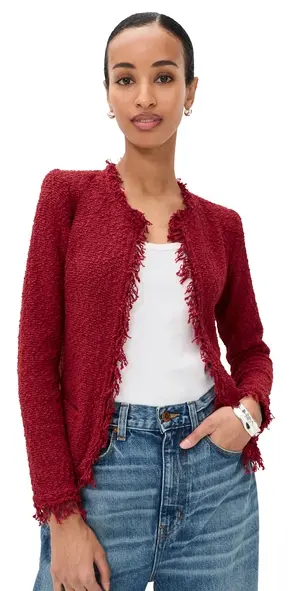 IRO PARIS Shavani Fringe Hem Tweed Jacket - Lipstick Red