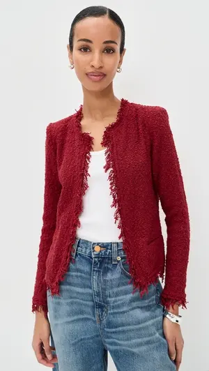 IRO PARIS Shavani Fringe Hem Tweed Jacket - Lipstick Red