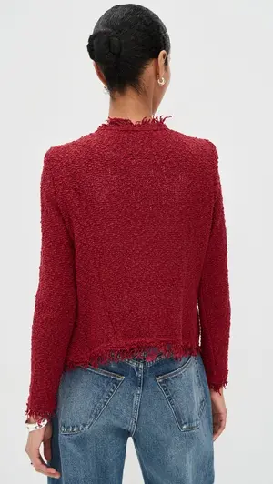 IRO PARIS Shavani Fringe Hem Tweed Jacket - Lipstick Red