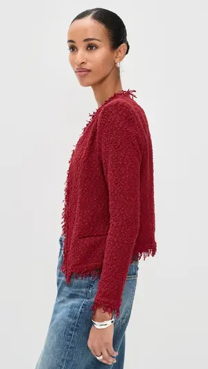 IRO PARIS Shavani Fringe Hem Tweed Jacket - Lipstick Red