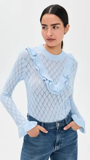 THE LULO PROJECT Knit Top With Ruffle Edges