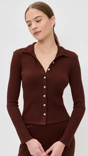 LE BOP Ribbed Knit Cardigan - Chocolate