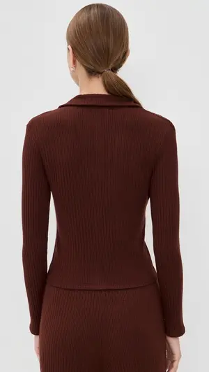 LE BOP Ribbed Knit Cardigan - Chocolate