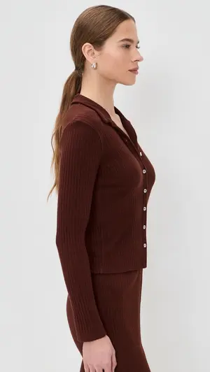 LE BOP Ribbed Knit Cardigan - Chocolate
