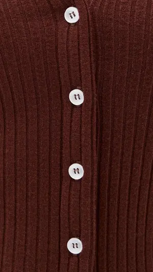 LE BOP Ribbed Knit Cardigan - Chocolate