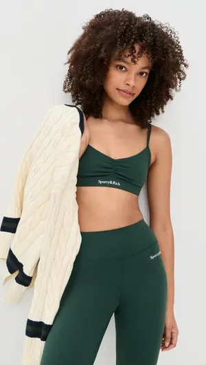 Sporty & Rich Serif Logo Mini Sports Bra - Forest