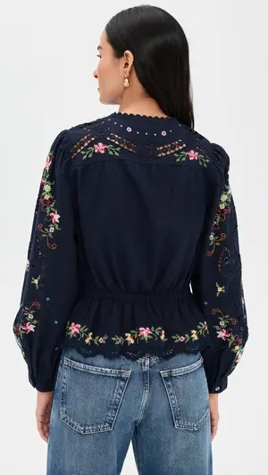 Sea Edwina Embroidered Tie-front Top