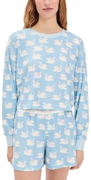 PJ Salvage Boyfriend Boxer Swans-a-swimming Pj Shorts Set - Angel Blue