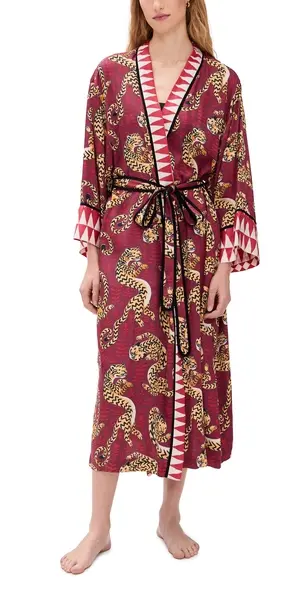 PRINTFRESH Eco Satin Robe - Twisted Tiger/merlot