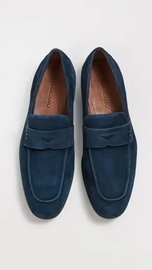 FERRAGAMO Tiberio Suede Loafers - Navy Blue