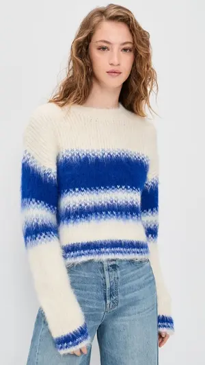 MOTHER Striped Fuzzy Knit Crop Sweater - Blurred Lines