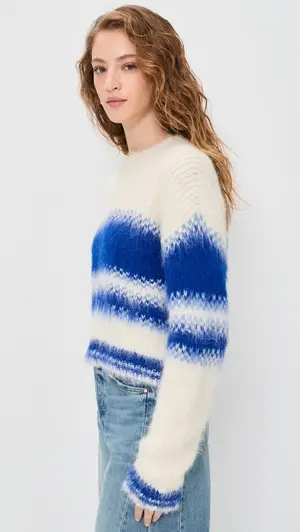 MOTHER Striped Fuzzy Knit Crop Sweater - Blurred Lines
