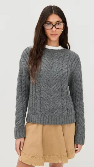LE BOP Sabine Cable Knit Sweater - Charcoal Grey