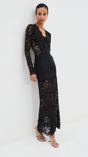 Rabanne Long Lace Dress - Black