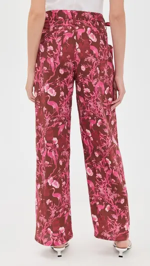 CONIGLIO PALM BEACH Floral And Crane Print Snap Pants - Cranes Pink Teakwood