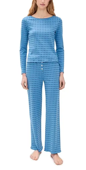Morgan Lane Ellie Pajama Set In Floating Hearts - Indigo