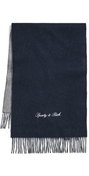SPORTY & RICH Signature Logo Duo Scarf - Light Grey/navy
