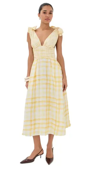 Rosie Assoulin Bow Shoulder Midi Dress - Yellow