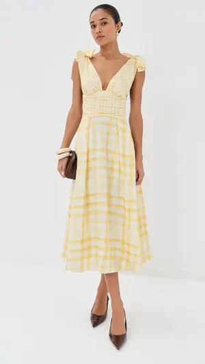 Rosie Assoulin Bow Shoulder Midi Dress - Yellow