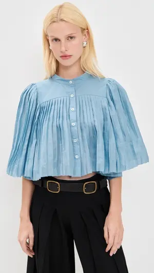 Sea Solene Solid Pleated Top