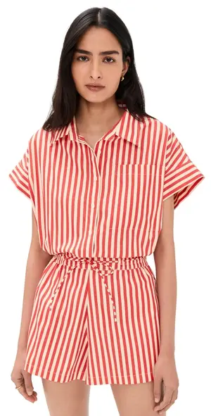 Faithfull The Brand Zion Striped Jumpsuit - Orozco Stripe/dusty Tomato