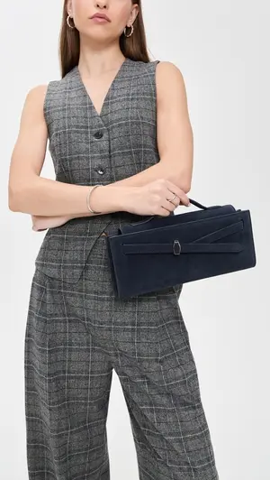 Veronica Beard Suede Clutch With Adjustable Strap - Vb Navy