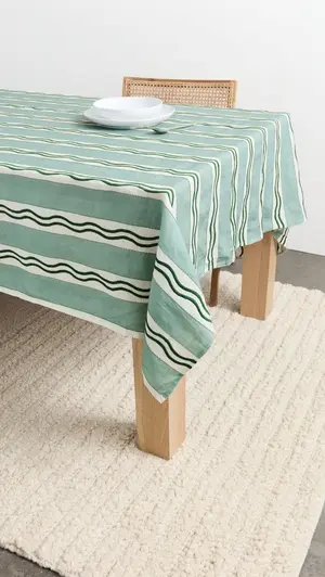 MISETTE Stripe Embroidered Linen Tablecloth