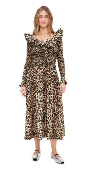 DAMSON MADDER Print Shirred Midi Dress