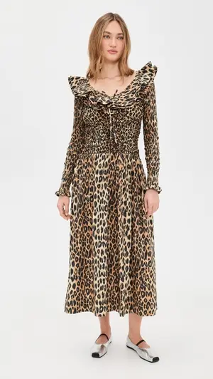 DAMSON MADDER Print Shirred Midi Dress
