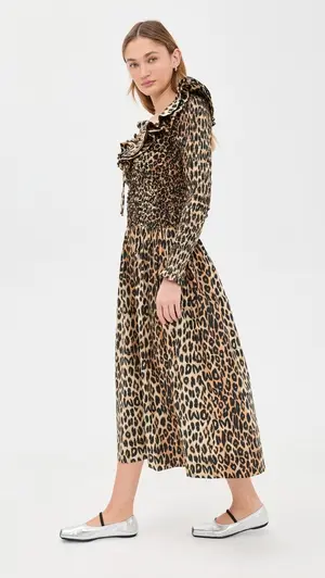 DAMSON MADDER Print Shirred Midi Dress