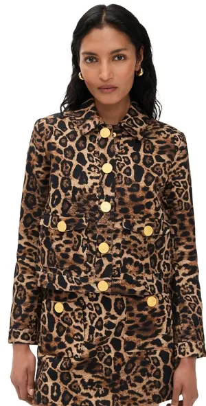 L'Agence Nyx Leopard Print Crop Jacket - Brown Patch Leopard