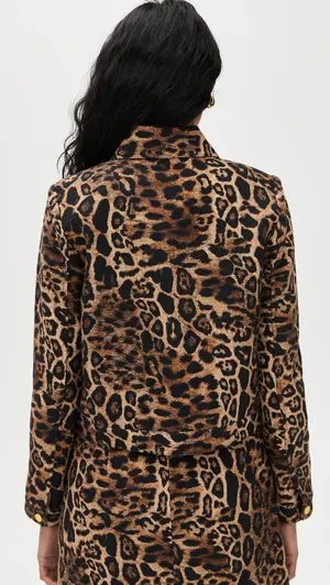 L'Agence Nyx Leopard Print Crop Jacket - Brown Patch Leopard