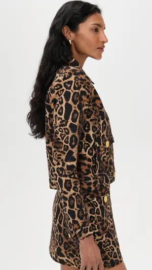 L'Agence Nyx Leopard Print Crop Jacket - Brown Patch Leopard